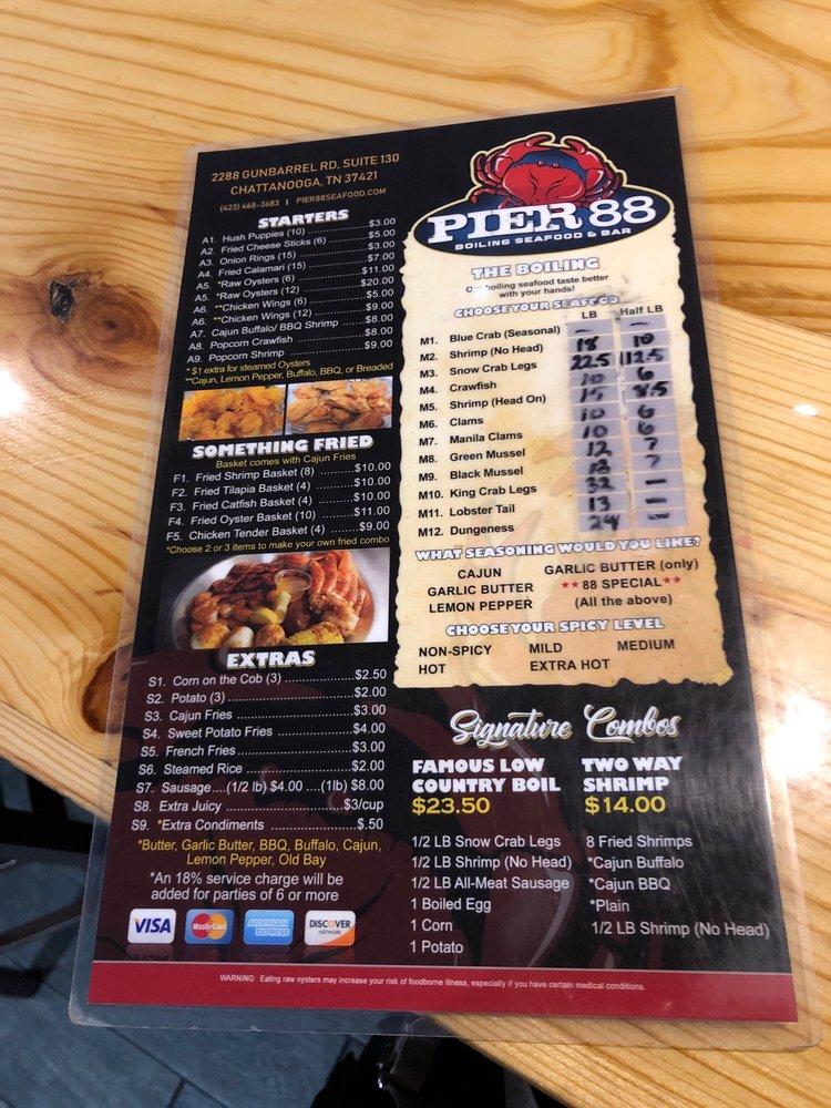 Menu at Pier 88 Boiling Seafood & Bar Chattanooga, Chattanooga