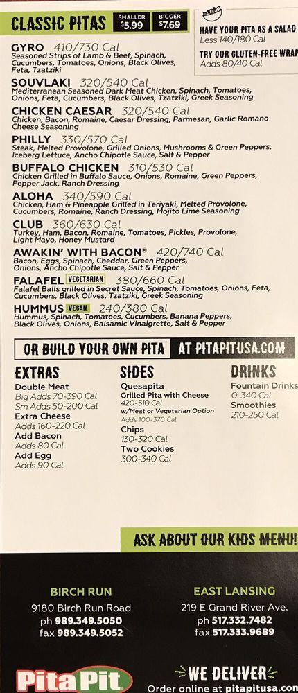 Menu at Pita Pit fast food, Birch Run