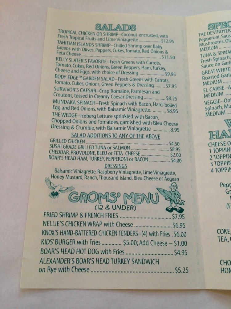 Menu at Sharky's Waterfront Bar & Grill, Ocean Isle Beach, 61 Causeway Dr