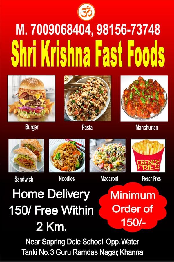 Menu at Shri Krishna Fast Food, Khanna