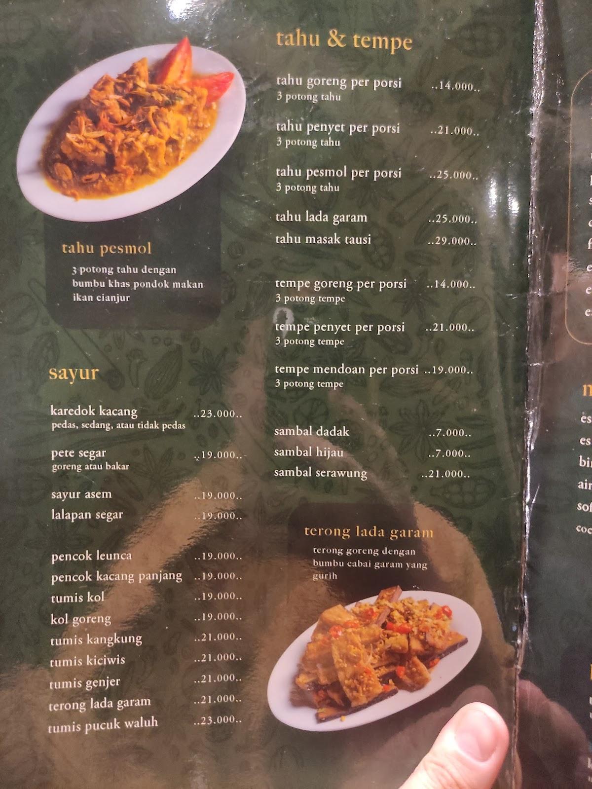 Menu at Tabulla Rasa restaurant, Bandung, Jl. Soekarno Hatta No.88