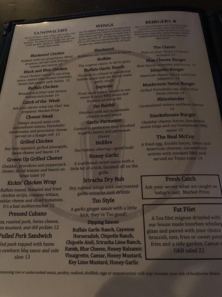 Menu at The Fat Rabbit Pub, Tampa