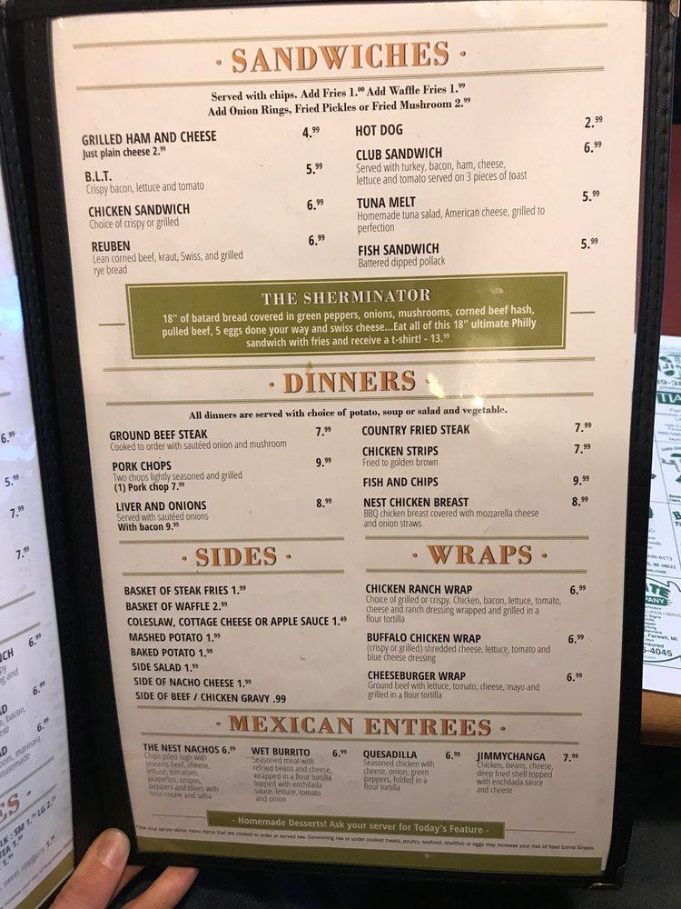 Menu at The Nest restaurant, Farwell