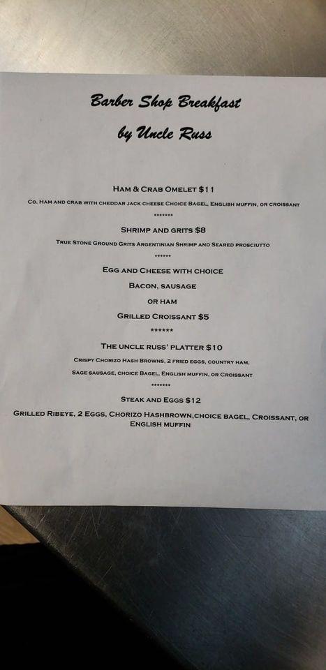 Menu at Uncle Russ Dockside Seafood Market restaurant, Williamsburg