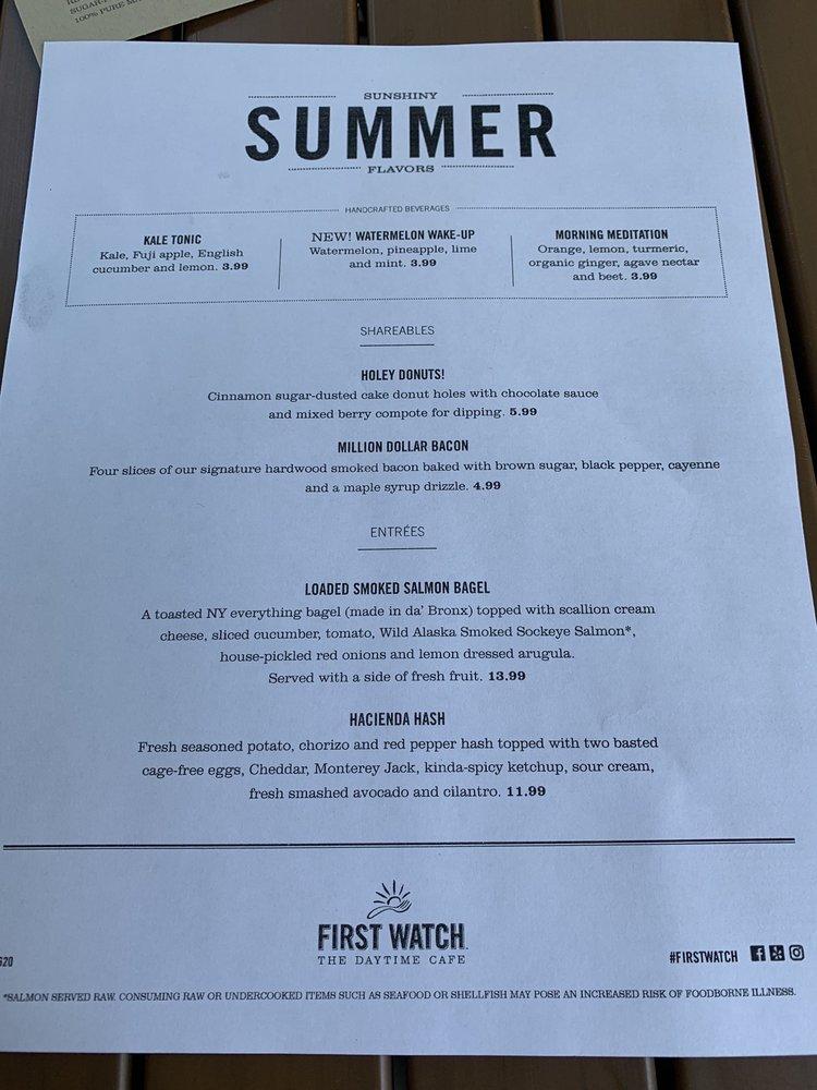 Menu at First Watch cafe, Raleigh, Lake Boone Trail STE 103