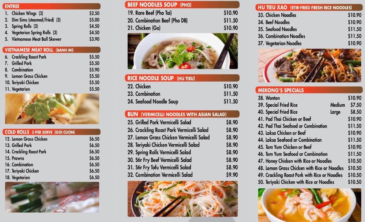 Menu at Mekong Phở restaurant, Hackham