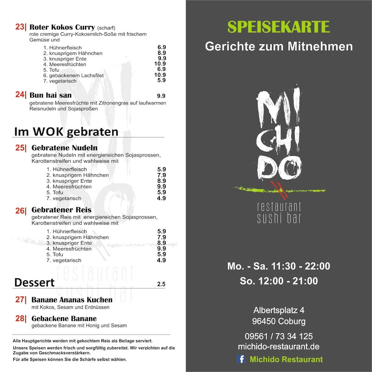 Speisekarte von Michido Coburg restaurant, Coburg