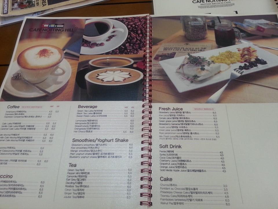 Menu at Notting Hill cafe, Seongnam-si, 6
