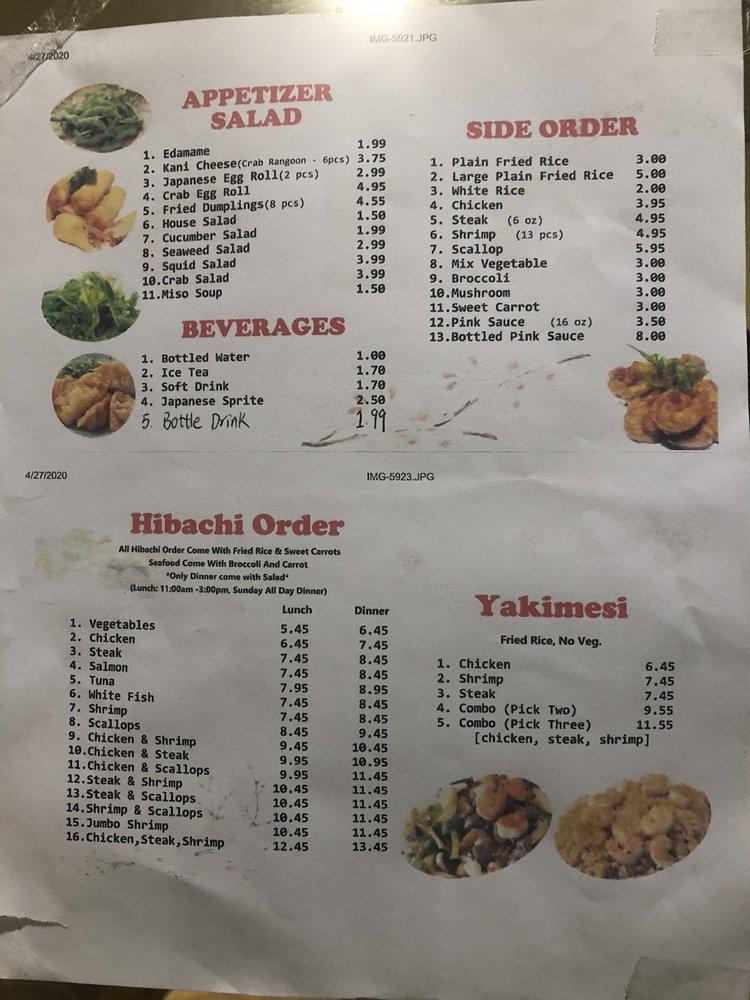 Menu at OEC Japanese Express restaurant, Hattiesburg, Hardy St