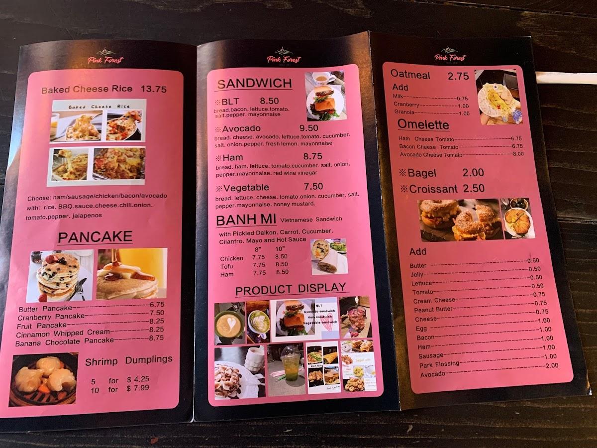 Menu at Pink Forest cafe, New York City