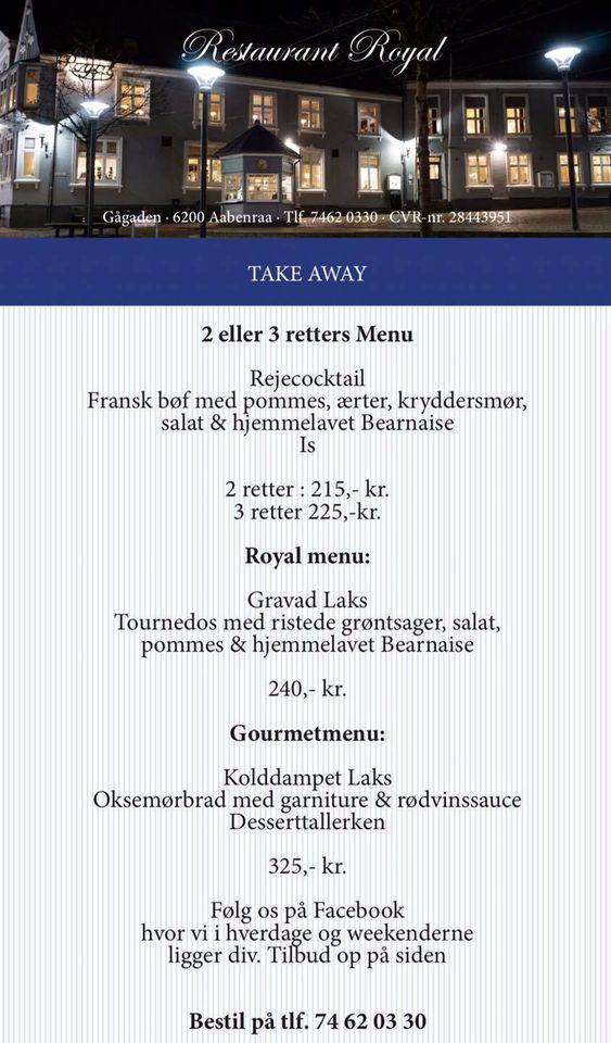 Menu at restaurant ROYAL, Aabenraa