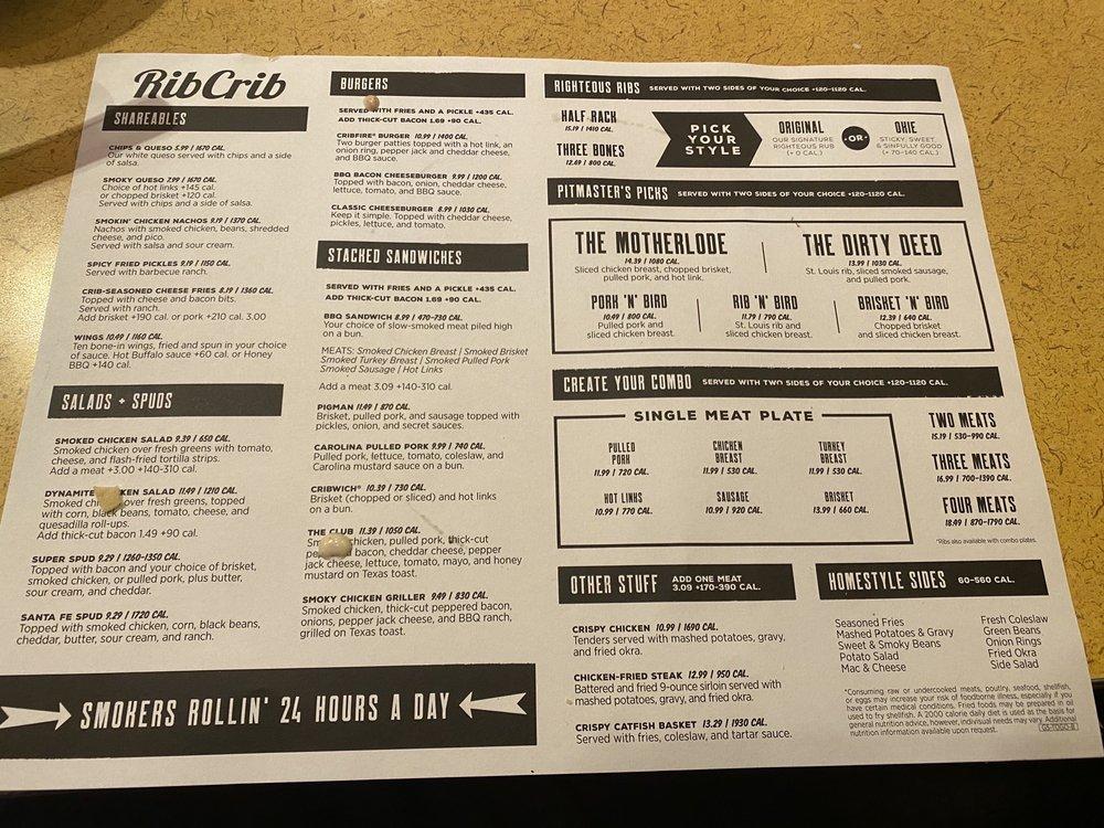 Menu at RibCrib BBQ, Enid