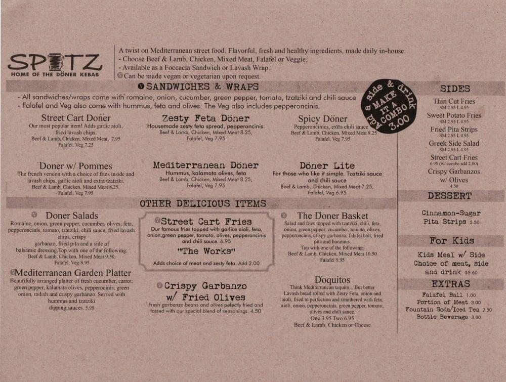 Menu at Spitz - Downtown Salt Lake City - Mediterranean Restaurant ...