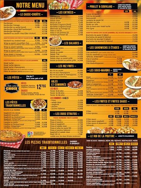Menu au Stratos Pizzeria, Drummondville, Bd Saint-Joseph