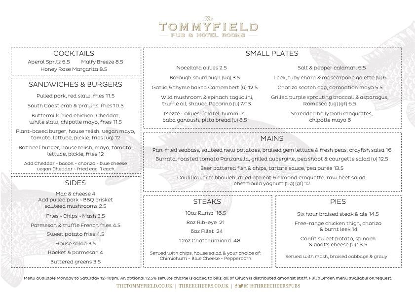 Menu at The Tommyfield pub & bar, London