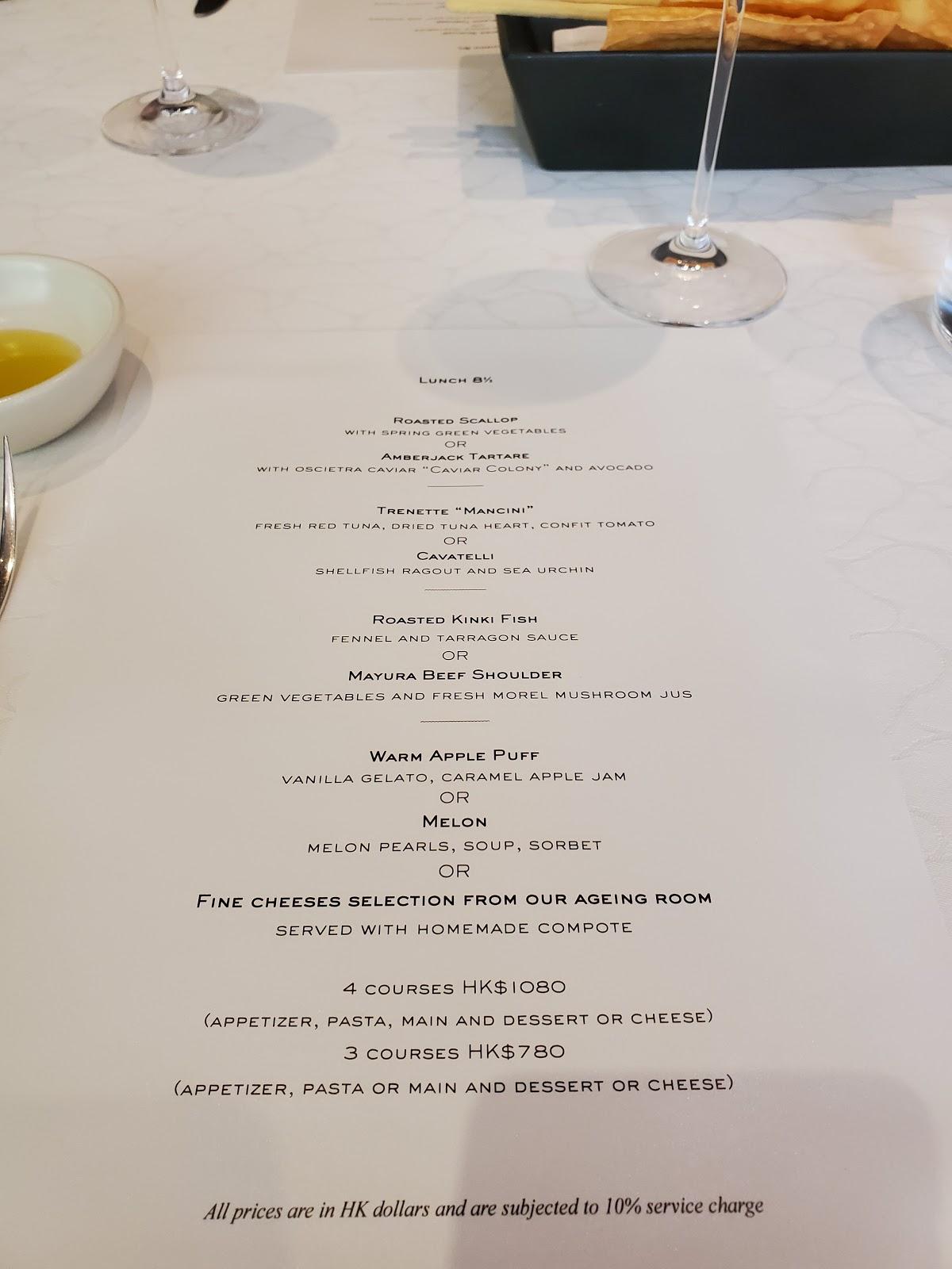 Menu at 8 1/2 Otto E Mezzo Bombana restaurant, Hong Kong