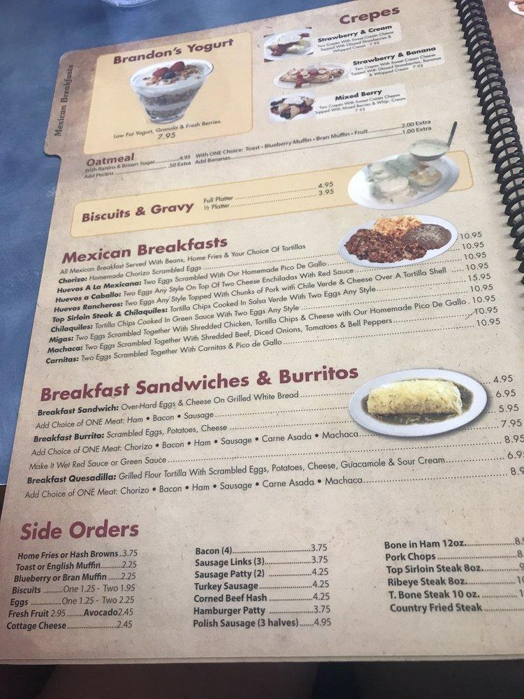 Menu at Brandon's Diner restaurant, Riverside, Indiana Ave
