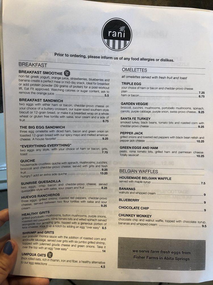 Menu at Coffee Rani restaurant, Mandeville, U.S. Hwy 190