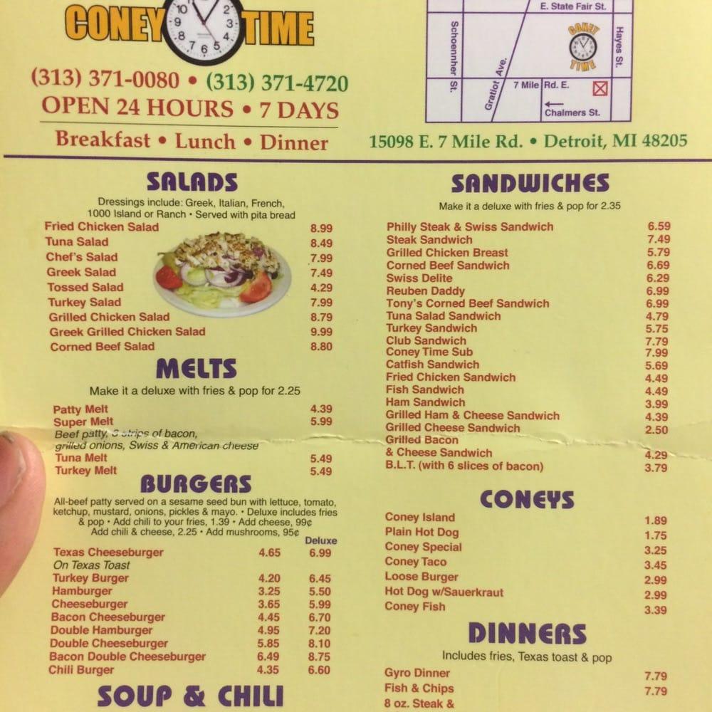 Menu at Coney Time restaurant, Detroit, Seven Mile E