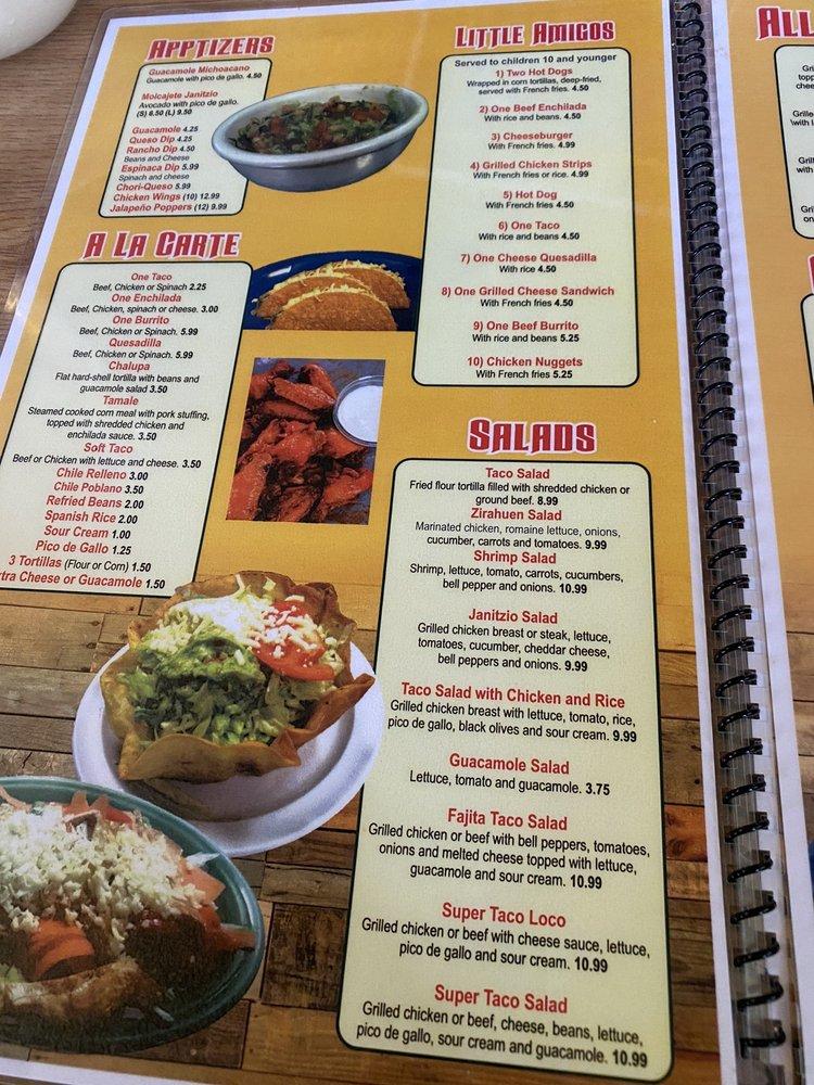 Menu at Janitzio Mexican Restaurant, Hendersonville, Spartanburg Hwy