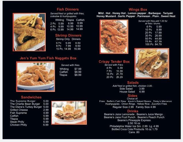 Carta del restaurante Jen's Fish Fry, Stockbridge