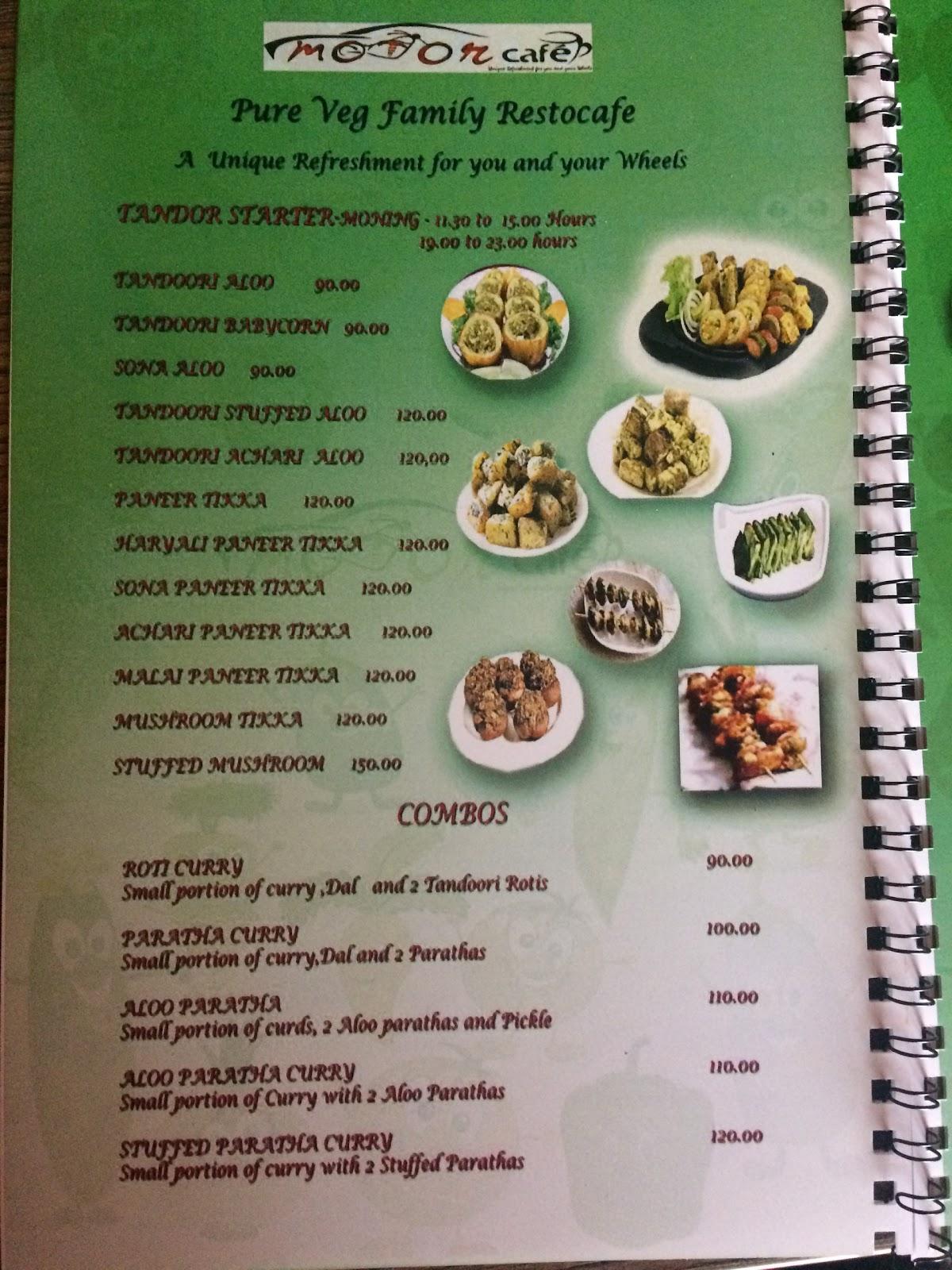 Menu at Motor Cafe, Bengaluru, QGV4+632