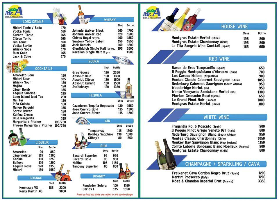 Menu at Mr. A Bar & Restaurant, Cebu City