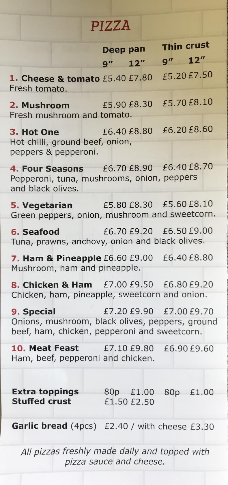 Menu at Shefford Kebab House and Pizza pizzeria, Shefford