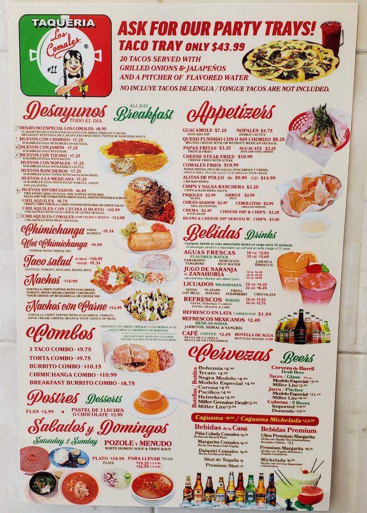 Menu at Taqueria Los Comales restaurant, Chicago, N Milwaukee Ave