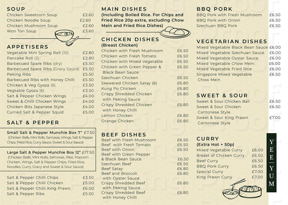 Menu at Yee Yum restaurant, Glasgow