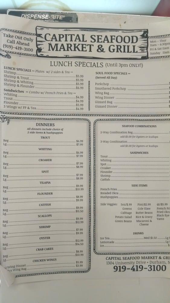 Menu at Capital Seafood Market restaurant, Durham, University Dr