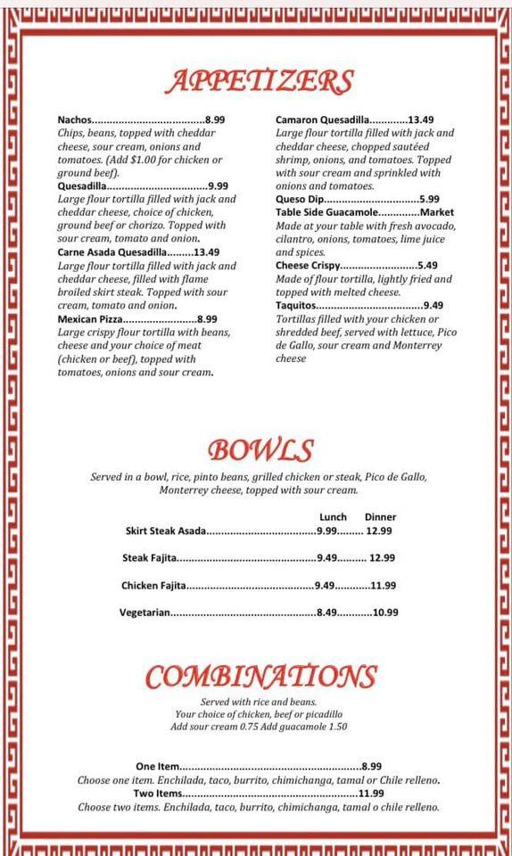 Menu at Casa Azteca Mexican Restaurant, Fort Pierce