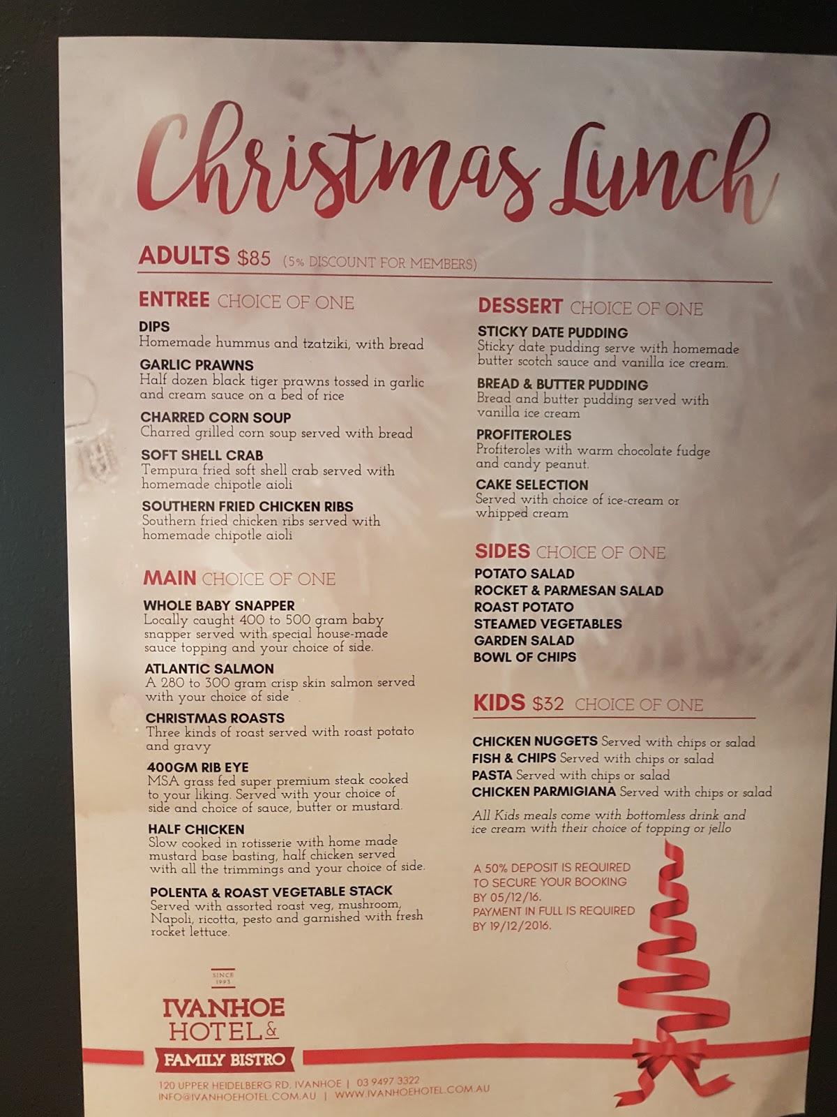 Menu at Ivanhoe Hotel pub & bar, Ivanhoe