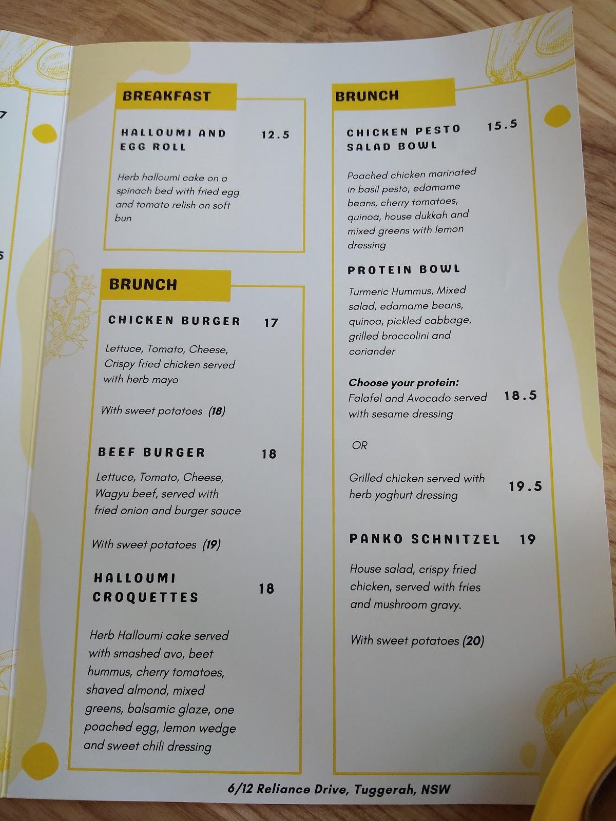 Menu at Moka Pot cafe, Tuggerah