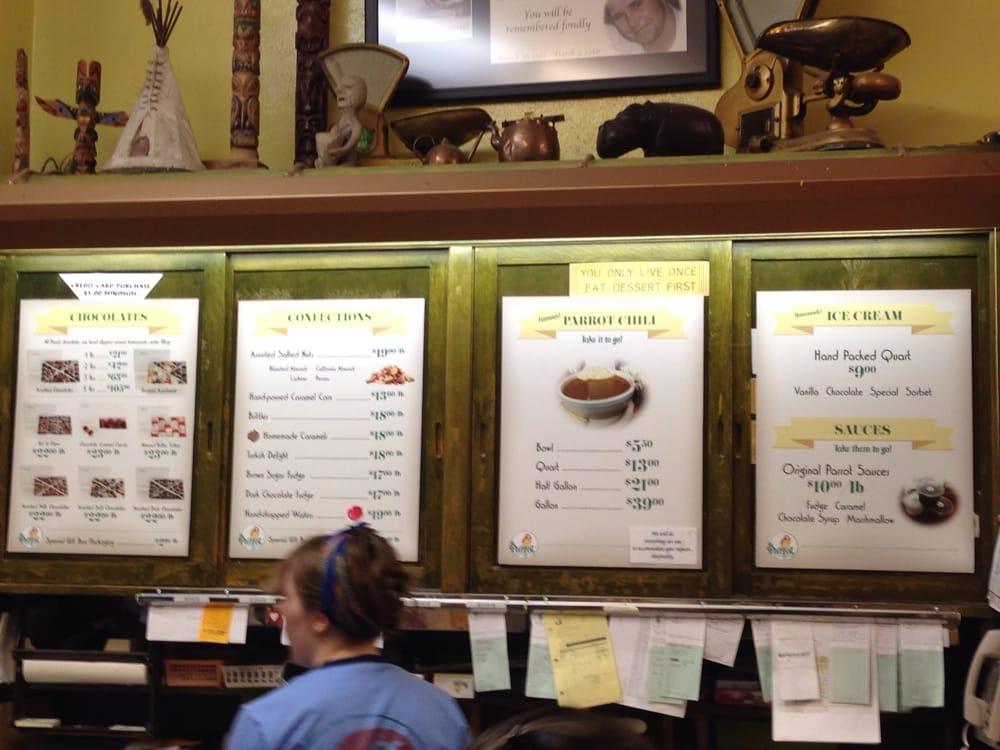 Menu at Parrot Confectionery desserts, Helena
