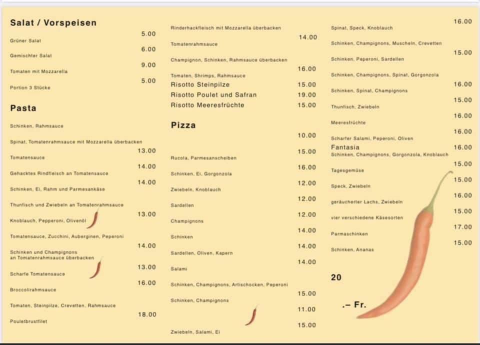 Menu at Pizzeria Il Portico, Altstätten