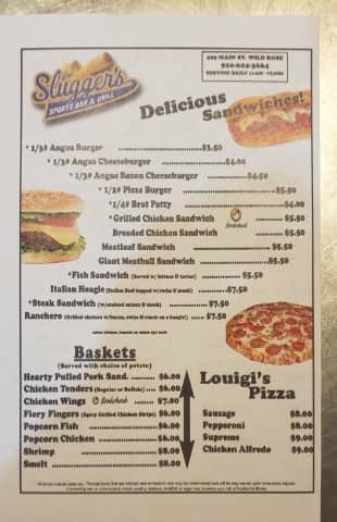 Menu at Slugger's Sports Bar & Grill, Wild Rose