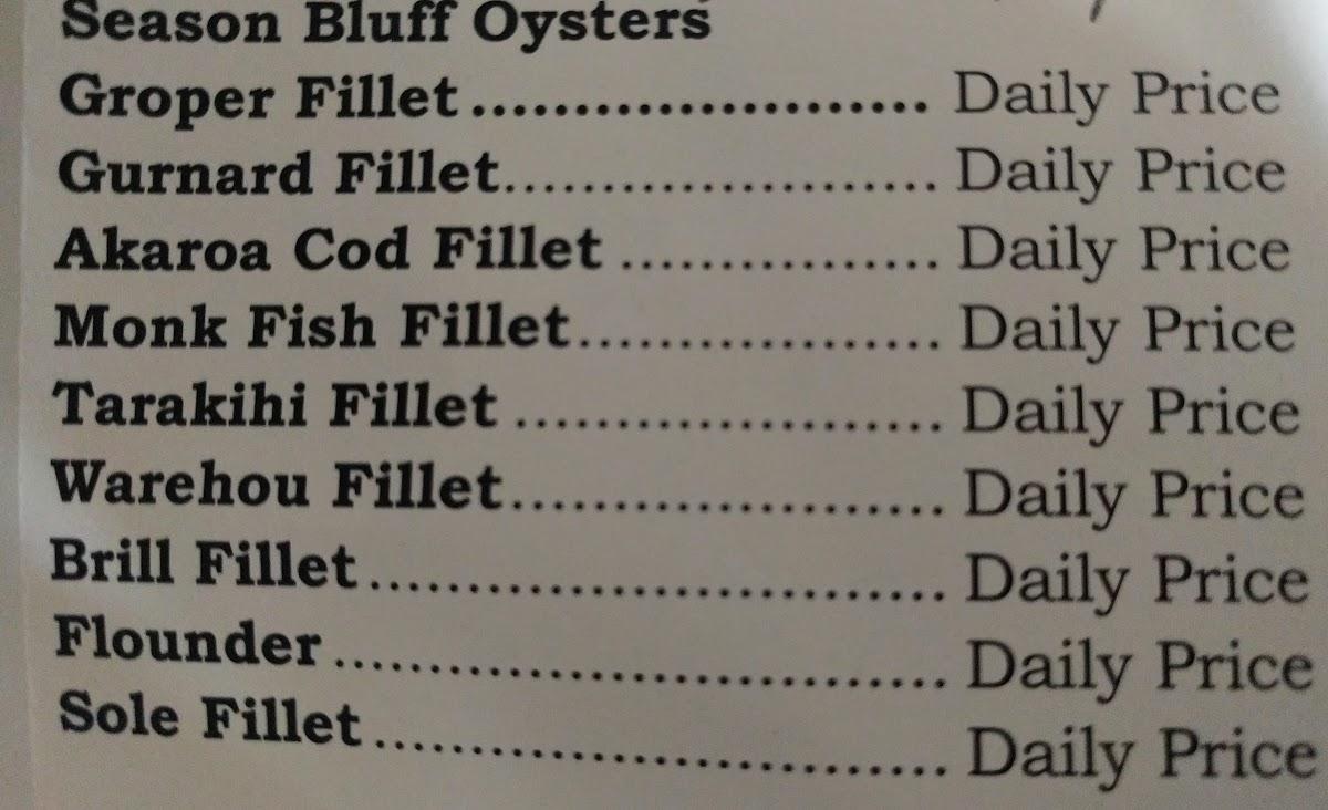 Menu at Ta Fish & Chips restaurant, Christchurch