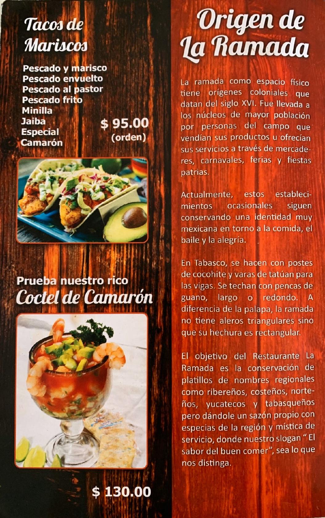Carta del restaurante La Ramada, Heroica Cárdenas