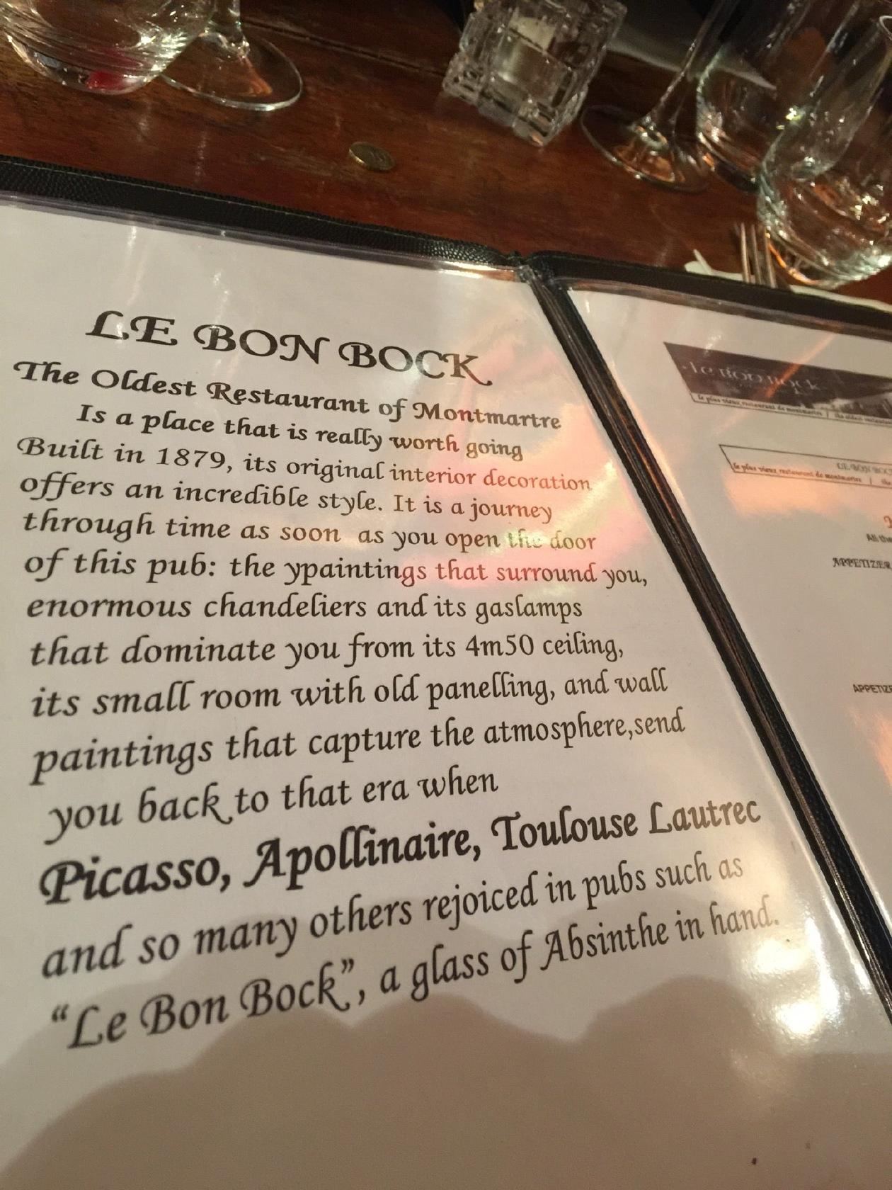 Menu au LE BON BOCK restaurant, Paris
