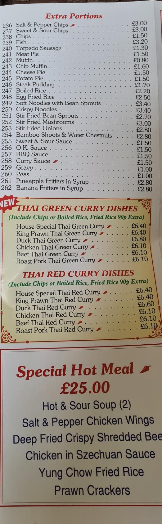 Menu at Man Lung restaurant, Bury
