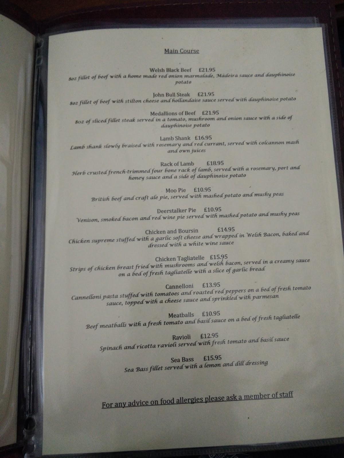 Menu at T Bones restaurant, Neath, Hawdref Ganol Farm