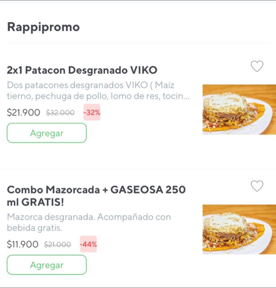 Menu at Viko restaurant, Bogotá