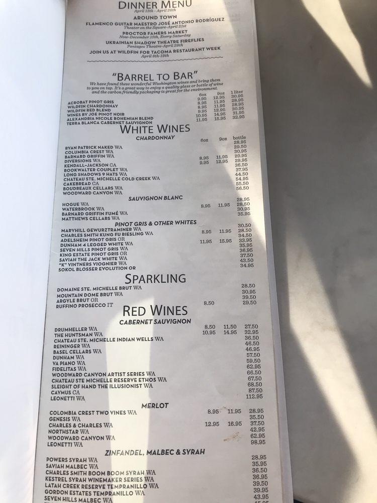 Menu at WildFin American Grill pub & bar, Tacoma