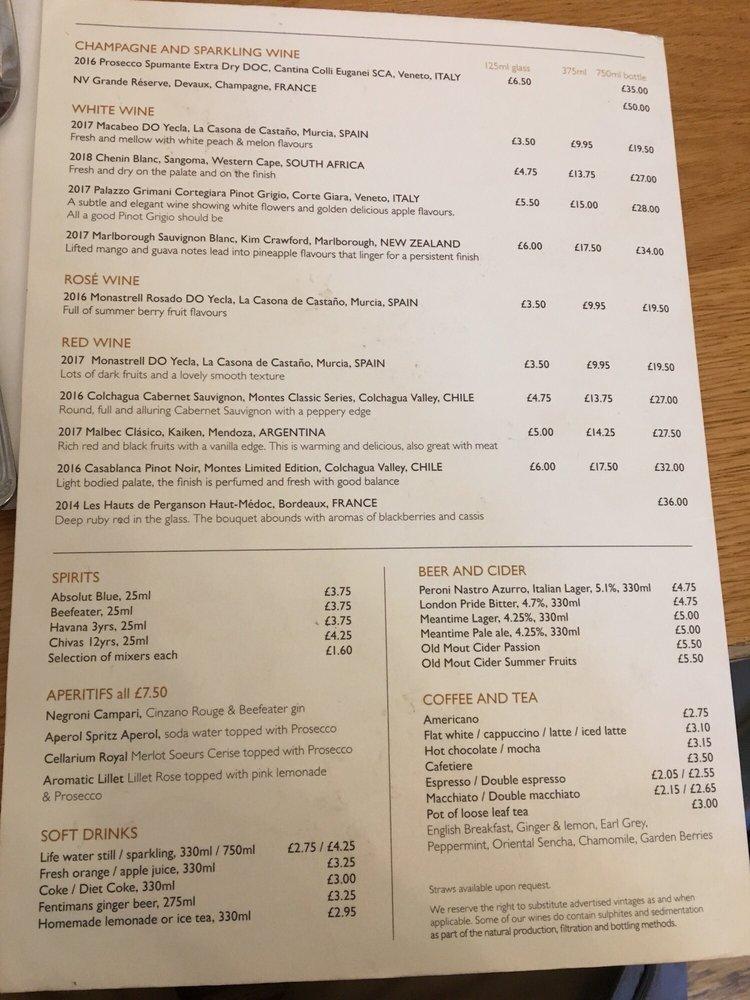 Menu at Cellarium Cafe & Terrace, London