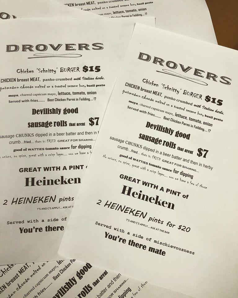 Menu at Drover's Bar and Kitchen, Feilding