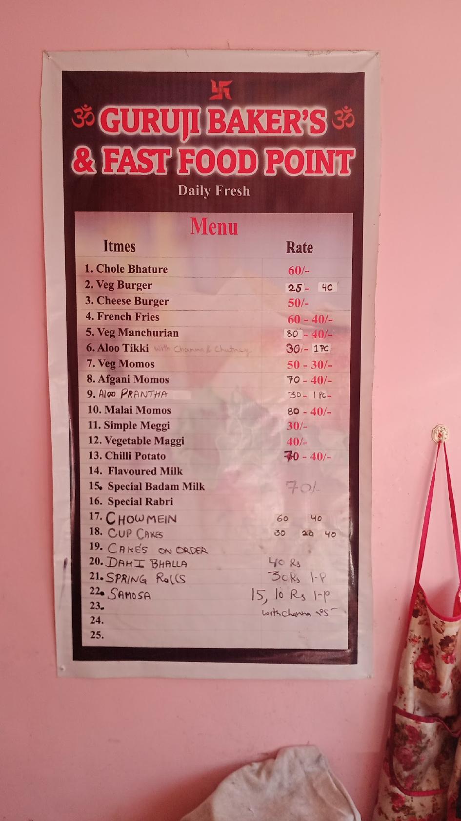 Menu at GURU JI BAKERS & FAST FOOD POINT, Nagrota Bagwan