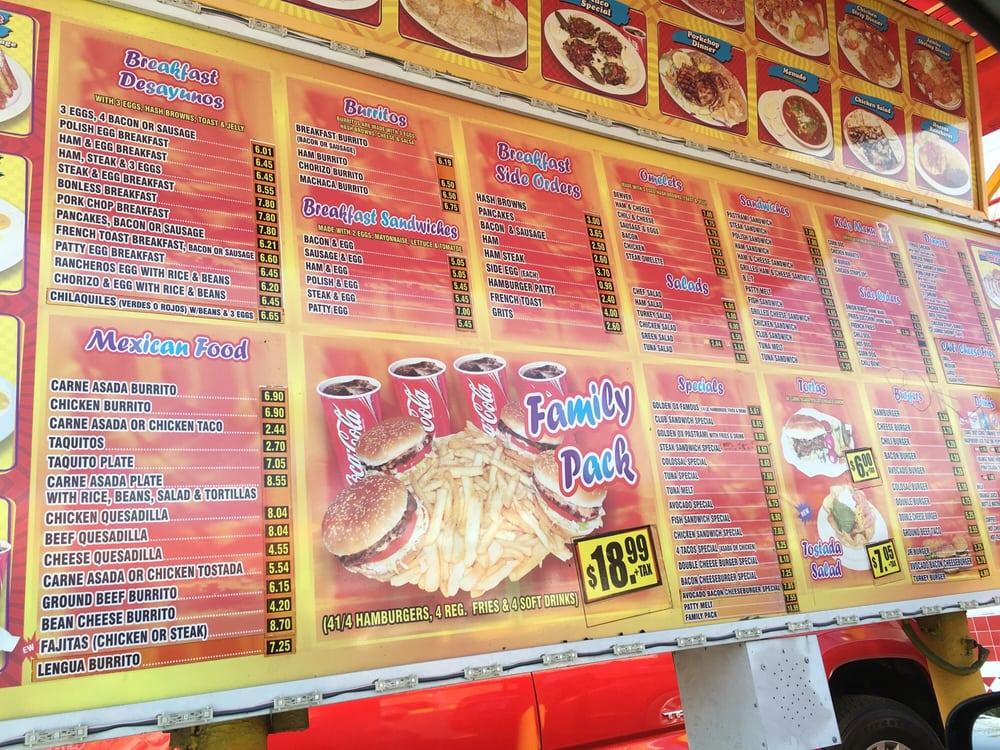 Menu at Golden Ox fast food, Los Angeles, 108 E Florence Ave