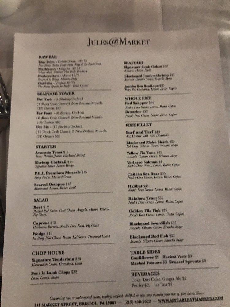 Menu at Jules@Market restaurant, Bristol