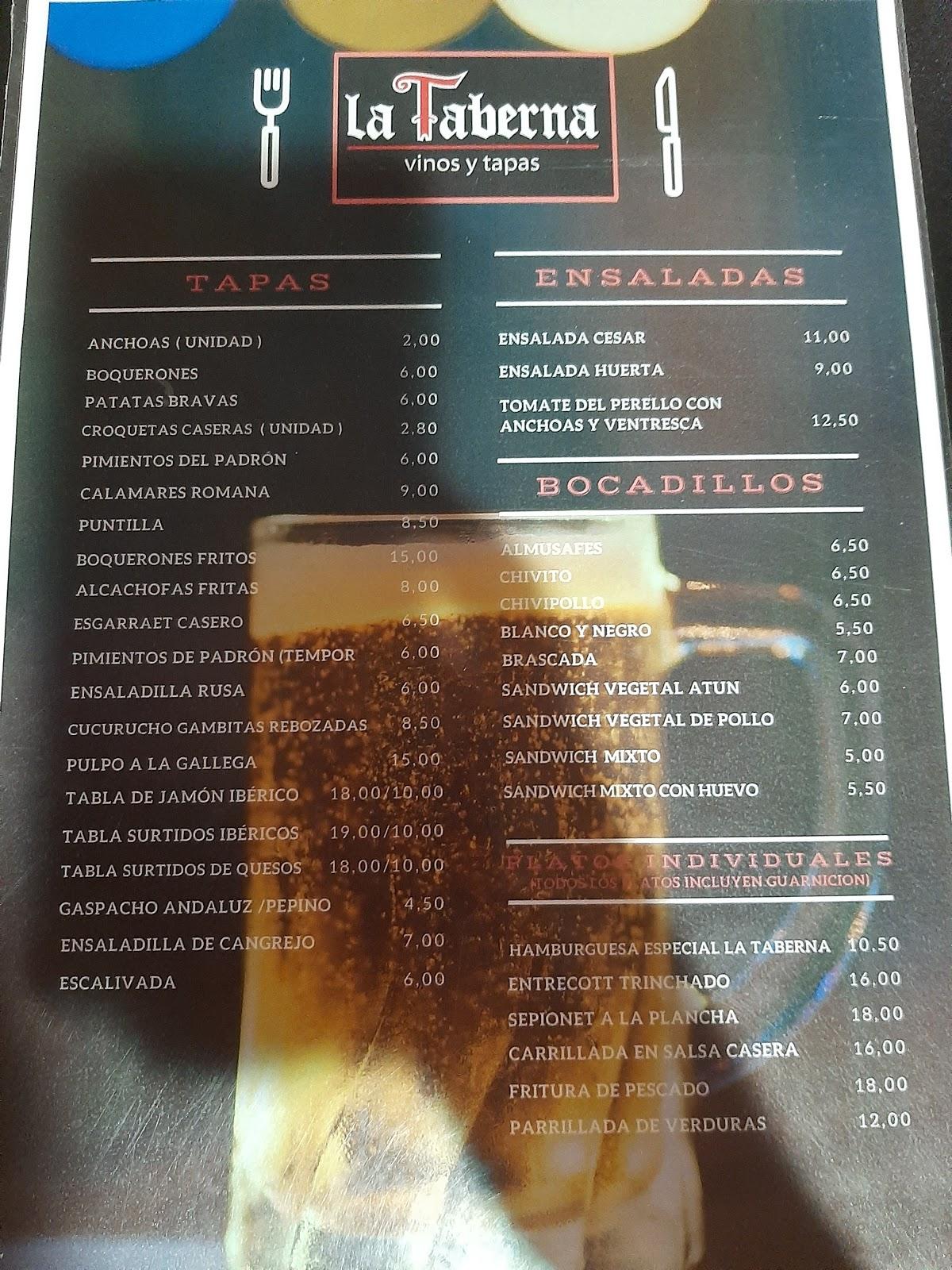 Menu at La Taverna del Mar Patacona restaurant, Alboraya